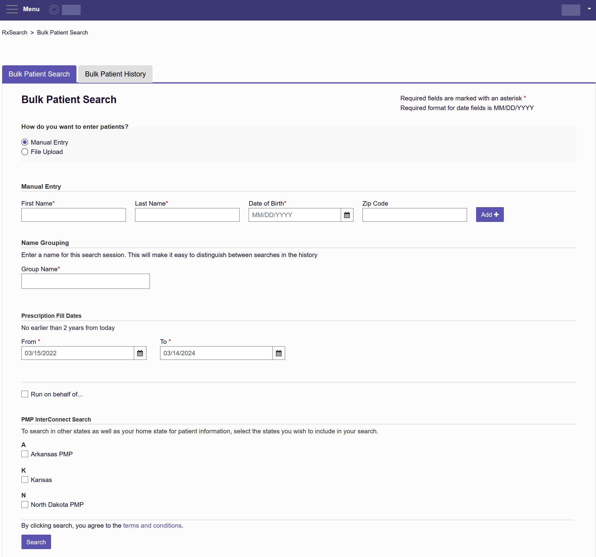 Performing & Viewing a Bulk Patient Search – PMP AWARxE Support Center